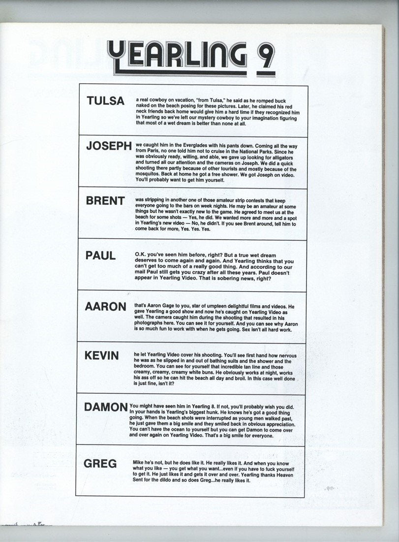 Yearling 9 Don Hanover 1990 Eight Hot Studs Pinups 48pgs Gay Magazine ...