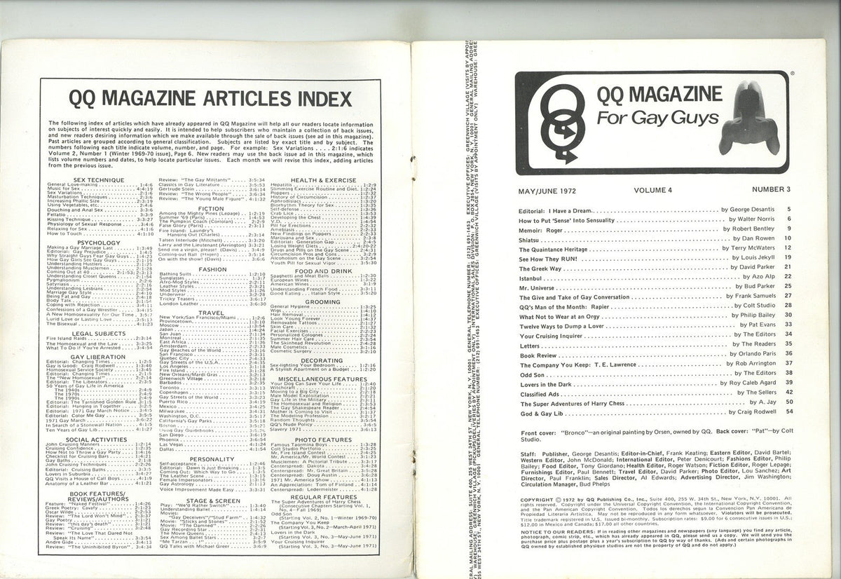 QQ Queens Quarterly 1972 Quaintance Gallery, Orsen, Colt Studios 56p G ...